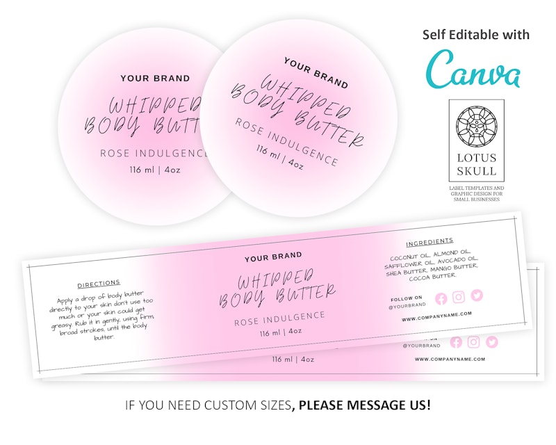 Editable Body Product Label - Cosmetic Label , Body Care Labels, DIY ...
